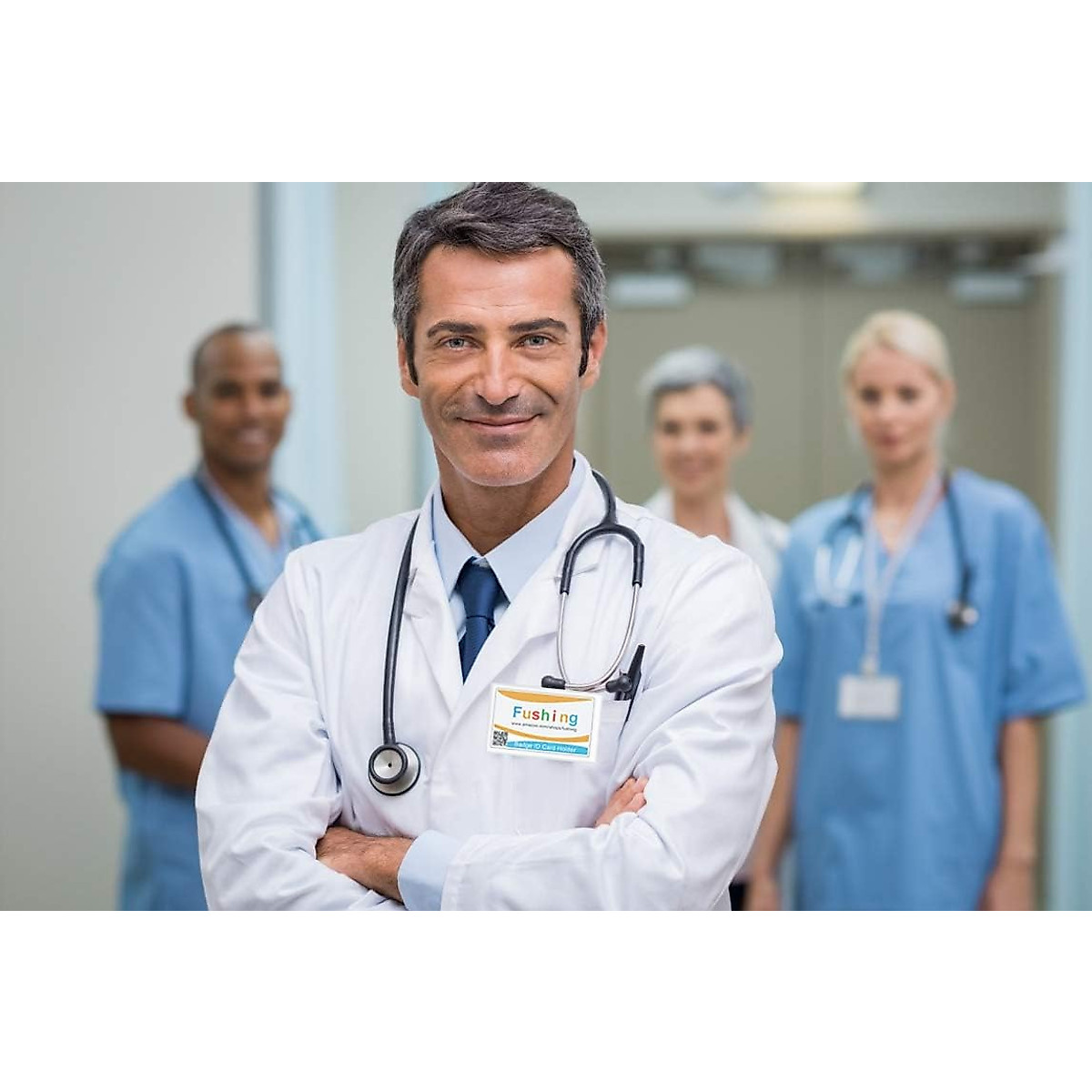 Fushing 50PCS Pin Style Combi Clip Horizontal Name Badge Holders with Inserts Fit The Avery 5390 Name Badge Inserts or 2-1/4 inch x 3-1/2 inch Cards