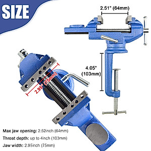 Bench Vise with Clamp Post Universal 3 Inch Bench Clamps 360° Swivel Base Home Vise for Holding Irregular Objects Table Vice with Longer Clamping Distance for Woodworking, Drilling, etc.