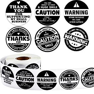 Zonon 600 Pcs Thank You Sticker Roll Small Business Stickers Black and White Warning Stickers Round Cute Thank You for Supporting My Business Sealing Label for Packing,1.5 Inch