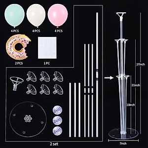 BoKin Donut Table Centerpiece Balloons Stand Kit 2 Sets, 2 Doughnut Foil Balloons 14 Latex Pastel Balloons for Donut Party Decorations Pastel Birthday Party Wedding Baby Shower Decorations