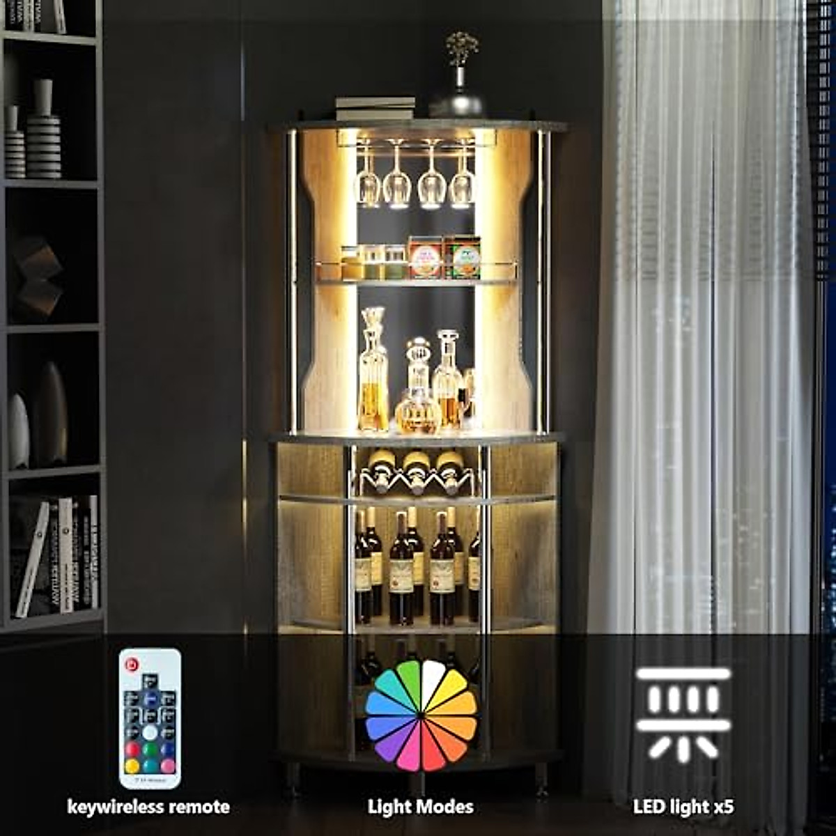 QNICE 71" LED Lights Industrial Bar (Dark Rustic Oak-1)