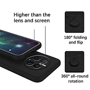 Jancyu Compatible with Huawei Mate 50 Pro Case Silicone Shockproof, Huawei Mate 50 Pro Ring Holder Phone Case, Compatible with Phone Mount for Car Slim Cover (Black)