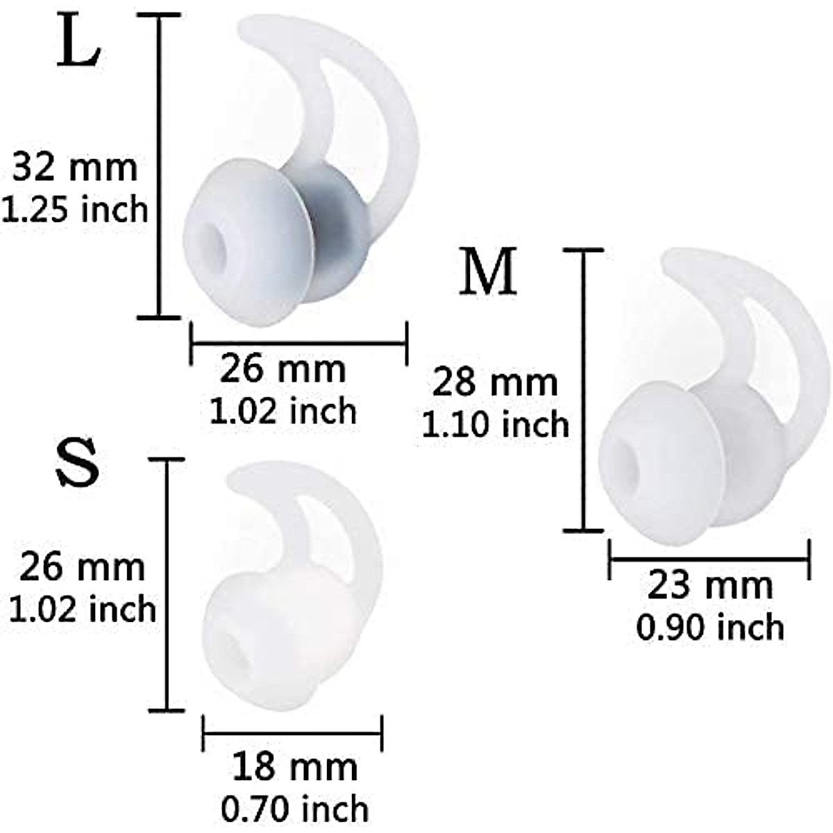 QC20 Replacement Noise Cancelling Double Flange Silicone Earbuds Compatible for Bose QuietControl 30 QC20 QC20i QC30 Soundsport Free SIE2 IE2 IE3 Wireless Headphones(White)