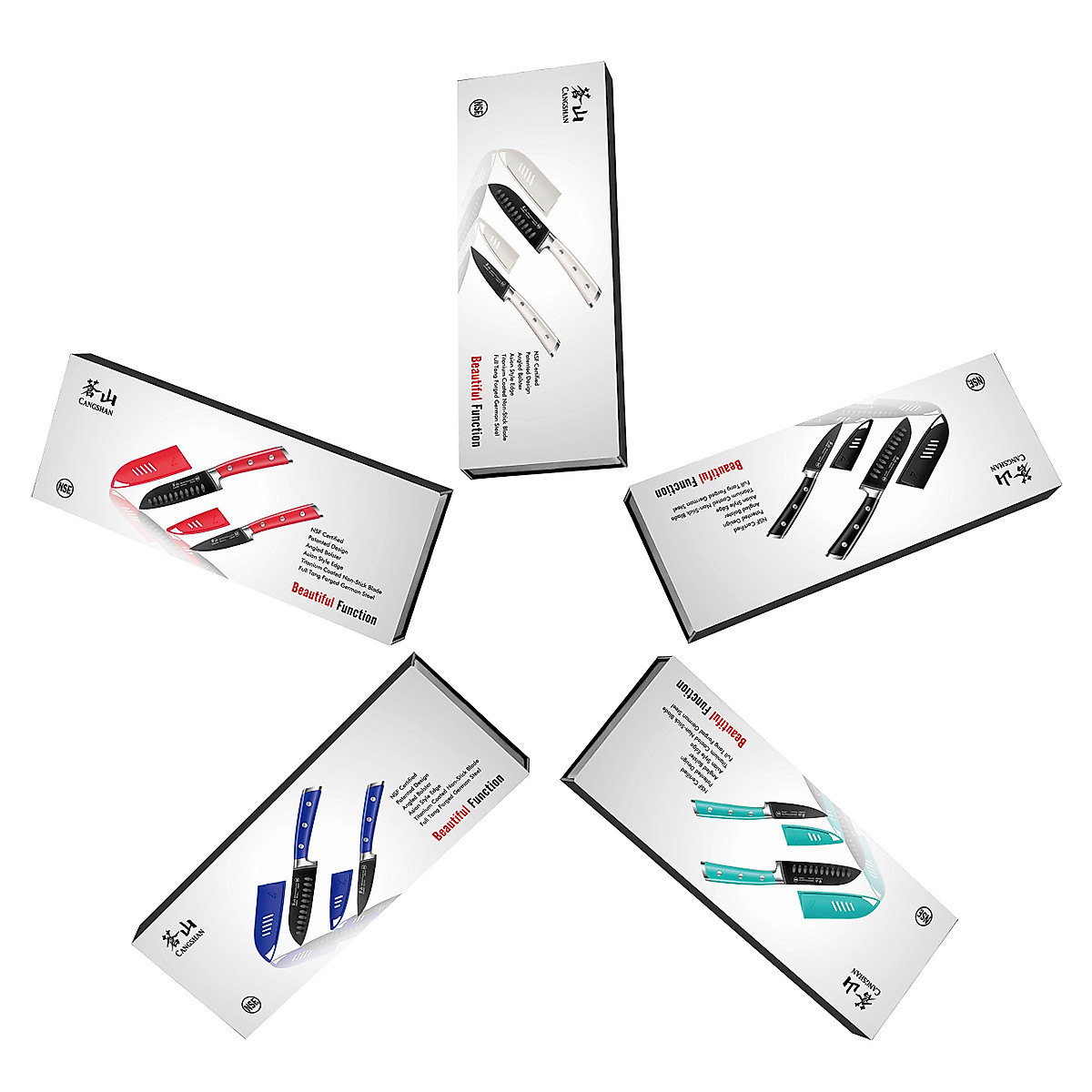 Cangshan S+ Series 1022131 German Steel Forged 2-Piece Titanium Coated Santoku Starter Knife Set with Sheaths, Jupiter Red