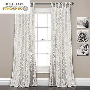 Lush Decor, White Sophia Ruffle Curtain | Textured Window Panel Set for Living, Dining Room, Bedroom (Pair), 84” x 40, 84" x 40"