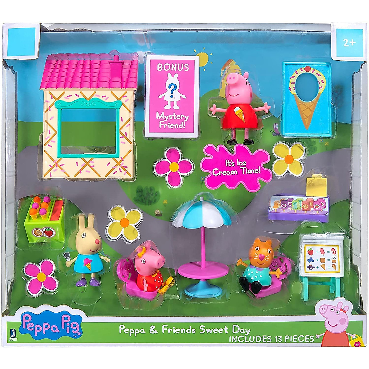 Peppa Pig Family Beach Day Playset, 13 Pieces - Includes Family Character Figures, Accessories & Bonus Mystery Friend - Summer Toy Gift for Kids - Ages 2+