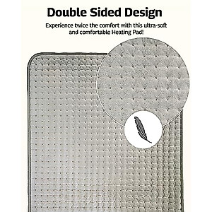 New 2023 Electric Heating Pad for Back Pain, Cramps, Neck, and Shoulders Pain Relief 12x24 UL Certified Double-Sided Ultra Soft Microplush Heat Pad - Dry & Moist Heat Patch with Lux Storage Bag (Gray)