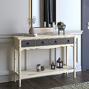 BELLEZE Hand Painted 47 Inch Entryway Hall Console Storage Table, Two Tone Accent Farmhouse Style Sideboard Decor, Distressed Antique Finish - Norman (Cream/Gray)