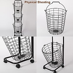 usego 3 Tier Laundry Basket with Rolling Lockable Wheels Wire Metal Sorter Storage Trolley Shelf Basket Durable Metal Sorter Clothes Storage Trolley Shelf with Removable Hamper for Organizing Clothes