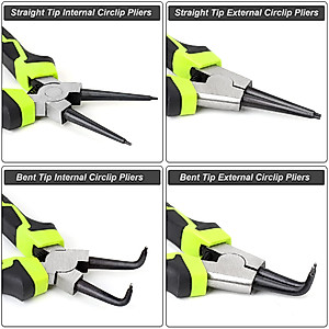 FASTPRO 4-Piece 7-inch Snap Ring Pliers Set, Internal/External Circlip Pliers Kit with Straight/Bent Jaw, Heavy Duty for Ring Remover Retaining