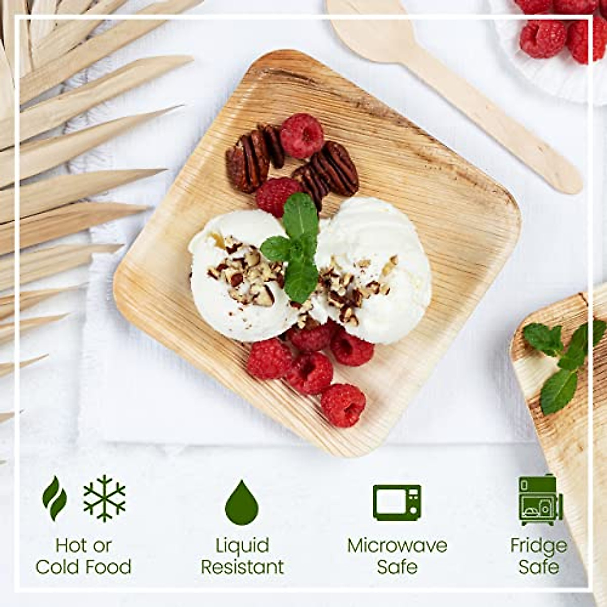 Palm Leaf Plates - Compostable and Grease Resistant 6 Inch Square Plates - Eco Friendly Plate is 100% Natural, Sturdy & Microwave Safe - Disposable & Biodegradable Wood Alternative to Bamboo Plates