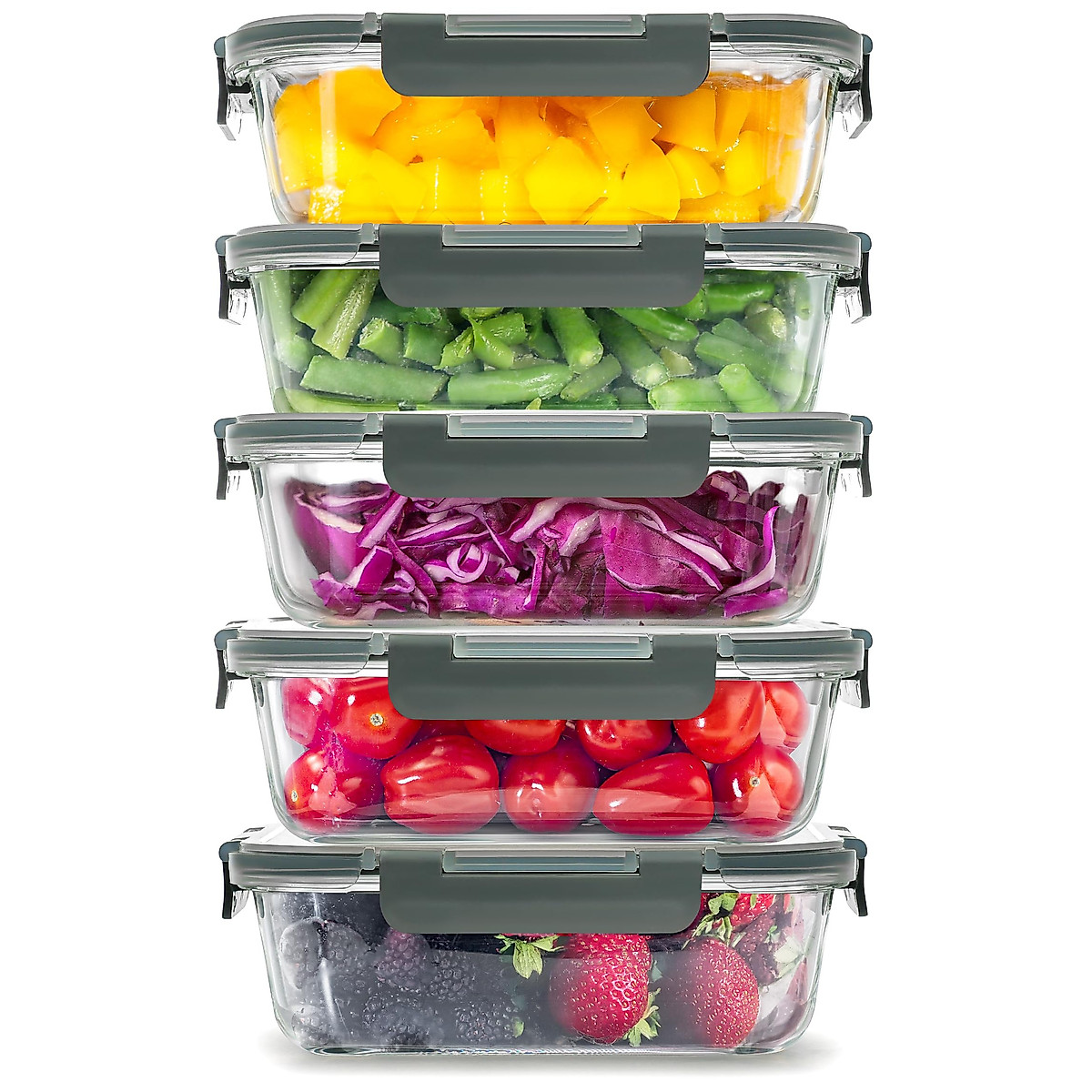Zulay Kitchen 5 Pack Leak-Proof Glass Food Storage Containers - 36 oz Thick & Durable Glass Meal Prep Containers - Airtight Easy to Clean Glass Storage Containers With Lids