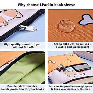 Book Sleeve Shiba Inu Dog Book Covers for Paperbacks, Washable Fabric, Book Sleeves with Zipper, Medium 11 Inch X 8.7 Inch Book Lover Gifts