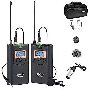 Wireless Lavalier Microphone System, Comica CVM-WM100 UHF 48 Channels Professional Wireless Microphone Compatible with Canon Nikon Sony Panasonic DSLR Cameras,XLR Camcorder,Smartphone etc.