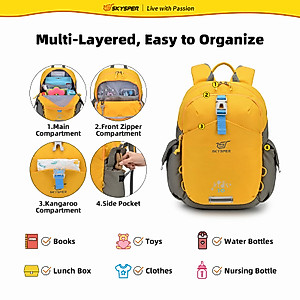 SKYSPER Kids Backpack 10L Toddler Backpack Travel Daypack for Preschool and Kindergarten(Yellow)