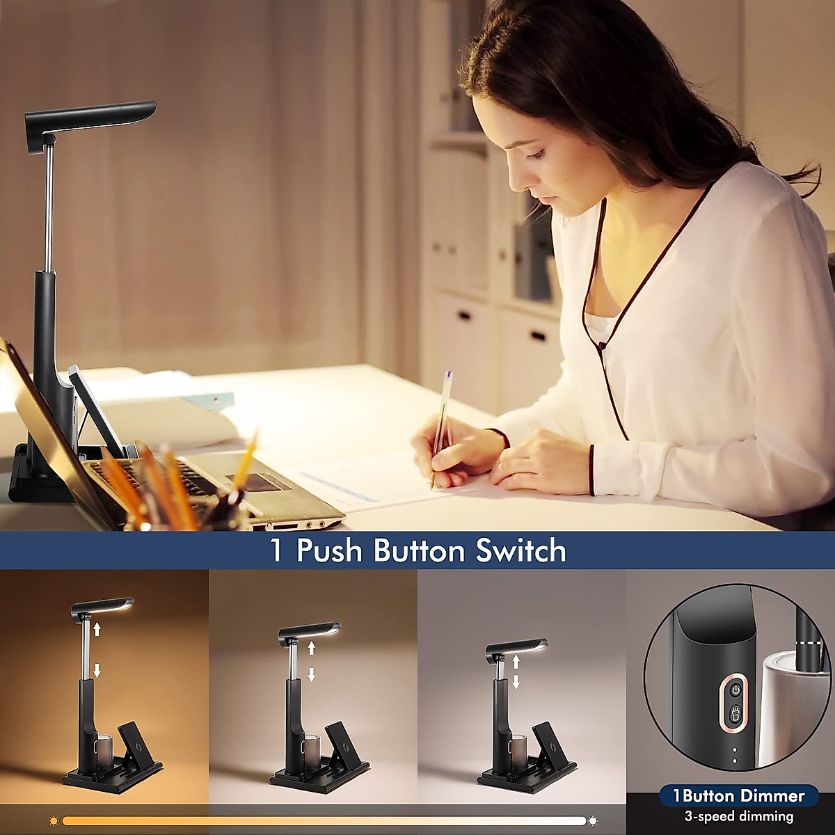 S SUNSBELL Led Desk Lamp, Wireless Charger 15W, Desk Lamp with USB Charging Port, 3 Lighting Modes 5W Desk Lamps for Home Office, Dorm Room Essentials Office Accessories, College Student Gifts