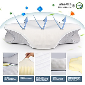 Karrehao Cervical Pillow for Neck Pain Relief, Contour Memory Foam Neck Pillow for Sleeping, Ergonomic Orthopedic Bed Pillows for Side Back Stomach Sleepers Sleeping