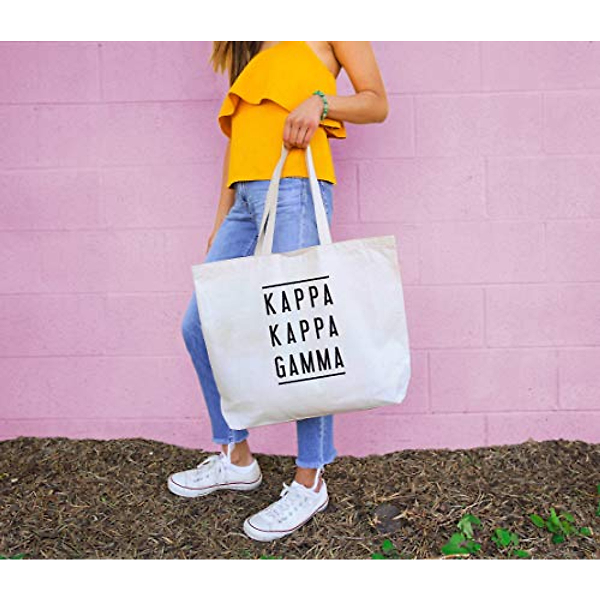Tote Bags for Kappa Kappa Gamma - Classic Sorority Name with Double Lines - Large Canvas Tote Bag for Women and Sisterhood