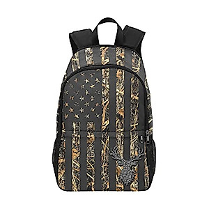 M YESCUSTOM Vintage USA Flag Deer Leaves Camouflage School Backpack, School Bag for Students Boys Girls, Water Resistant Daypack Weekender Bags Laptop Backpacks for College Travel Work Business Gift