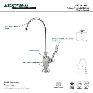 Kingston Brass Gourmetier KS3191NFL NuWave French Single Handle Water Filtration Faucet, Polished Chrome,4-3/4 inch spout reach