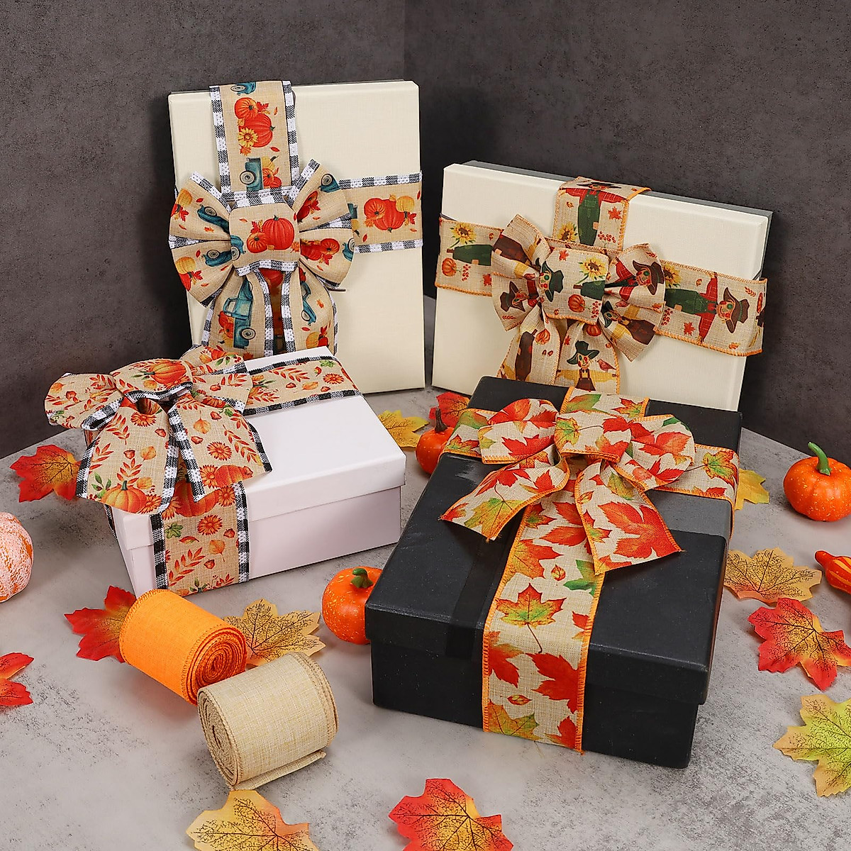 6 Rolls 30 Yards Burlap Ribbon, 2.5″W Buffalo Plaid Wired Edge Ribbon Thanksgiving Theme Craft Ribbon for Wrapping Gifts Making Wreath Bow