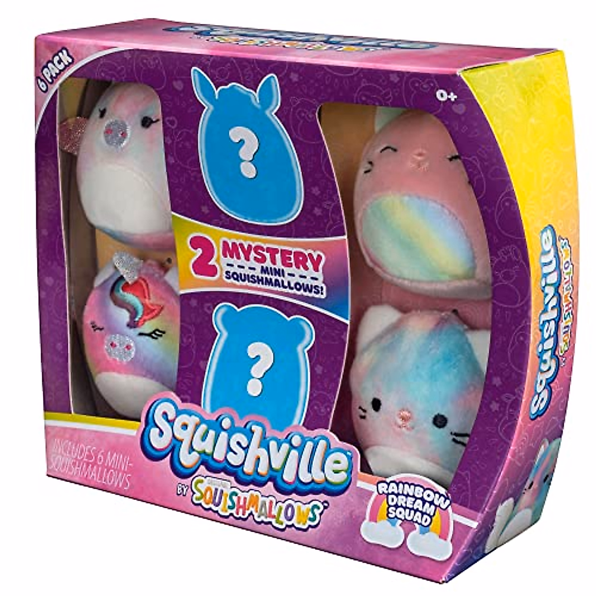 Squishville by Squishmallow Mini Plush Rainbow Dream Squad, Six 2” Rainbow Animals, Irresistibly Soft Colorful Plush, Mini Cat, Llama, and Panda Squishmallows