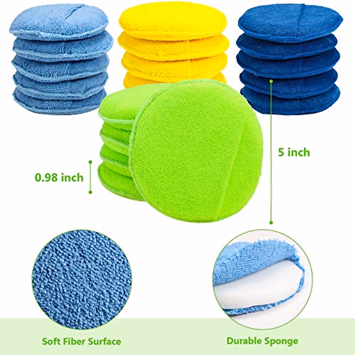 20 Pieces 5 Inch Cars Microfiber Wax Foam Applicator Pads with Finger Pocket, Wax Polishing Pad Applicator Cleaning Pads Microfiber Round Foam Sponge for Car Hand Polish, Yellow Green Blue Dark Blue