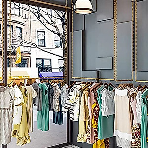 MDEPYCO 2 Pcs Height Adjustable Metal Chain Clothing Hanging Racks,Creative Commercial Wedding Dress Display Shelf,Retail Store Metal Garment Rack,Ceiling Mount Clothes Storage Hanger (Gold, 24" L)