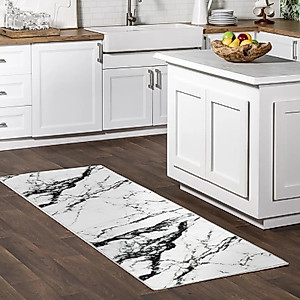 Asrug 2x7 Kitchen Runner Rug, Washable Runners for Hallways, Bathroom Runner Rug, Modern Area Rug, Soft Low-Pile Floor Non Slip Carpet, White Entryway Rugs Indoor, Mable Design Laundry Room Rug