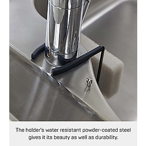 YAMAZAKI home 4389 Faucet-Hanging Sponge Holder-Kitchen Organizer Sink Rack Basket, One Size, Black