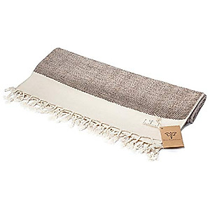 Smyrna Original Turkish Throw Blanket Herringbone Series | 100% Cotton, 50 x 60 Inches | Vintage Boho Throw Blankets for Couch, Sofa, Farmhouse and Home Decor | Lightweight and Super Soft (Latte)