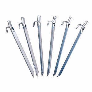 AceCamp Steel V Peg Tent Stakes, Camping Nail Spikes w/Hooks, Pitching Pop-Up Tent & Canopies, Heavy-Duty, No Slipping, Anchor, Hard to Bend. For Outdoor, Hiking, Tarp, Gardening
