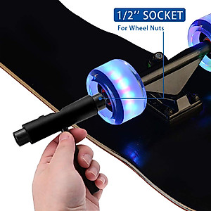 Keecaan All-in-One Skate Tools, T Skateboard Tool and Allen Key with Cross Screwdriver Head, Multi-Function Portable Skateboard T Tool (Black)