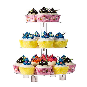 Cupcake Stand, Round Acrylic Cupcake Tower, 3 Tier Cupcake Holder for 24 Pcs, Clear Cup Cake Tree, Dessert Display Stand for Wedding, Party, Birthday…