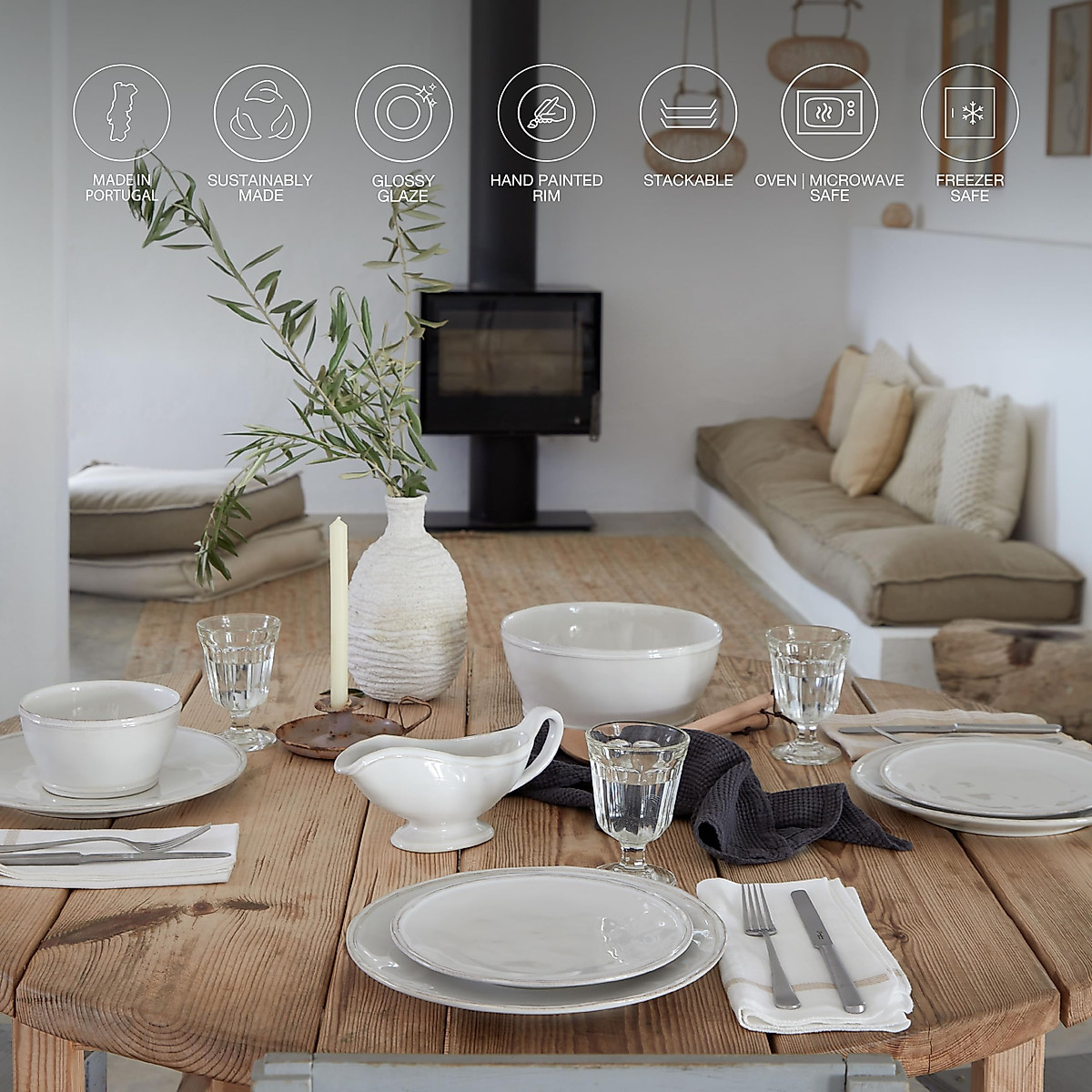 Casafina Ceramic Stoneware Soup & Pasta Bowl - Fontana Collection, White | Microwave & Dishwasher Safe Dinnerware | Food Safe Glazing | Restaurant Quality Tableware