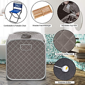 Giantex Portable Steam Sauna Spa 2L Folding Private Sauna Tent W/Chair Foot, Massage Roller, Absorbent Pad,9 Adjustable Temperature Levels for Stress Fatigue 33 x 33x 42 Inch (Gray)