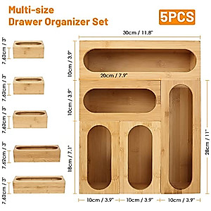WICHEMI Food Bag Storage Organizer - Bamboo Bag Container Dispenser for Kitchen Drawer Food Storage Bag Holders Compatible with Ziplock, Gallon, Quart, Sandwich, Snack, Candy Variety Size Bags