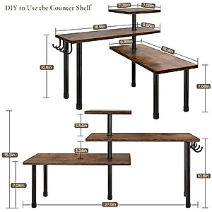 BCOZLUX Kitchen Countertop Organizer, 3 Tier Corner Counter Shelf with Metal Hooks, Bathroom Counter Organizers and Storage, Tiered Wood Spice Rack, Rustic Brown and Black