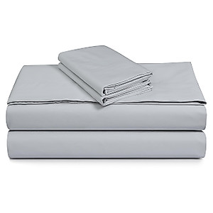 Tribeca Living Cotton Percale Full Size Bed Sheet Set, 300 Thread Count, Extra Deep Pockets, Soft Grey