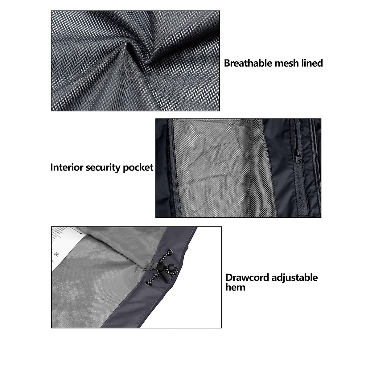 Little Donkey Andy Women’s Lightweight Waterproof Rain Jacket Outdoor Windbreaker Rain Coat Shell for Hiking, Travel Black L