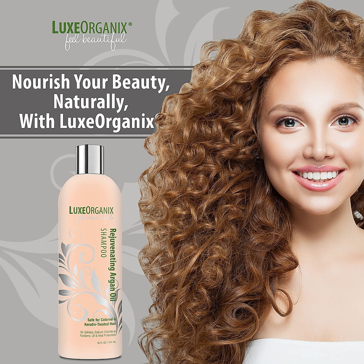 LuxeOrganix Moroccan Argan Oil Shampoo - SLS Sulfate Free, Keratin & Color Safe - Solon Grade Moisturizing Anti-Frizz Formula (16 oz Single Shampoo)