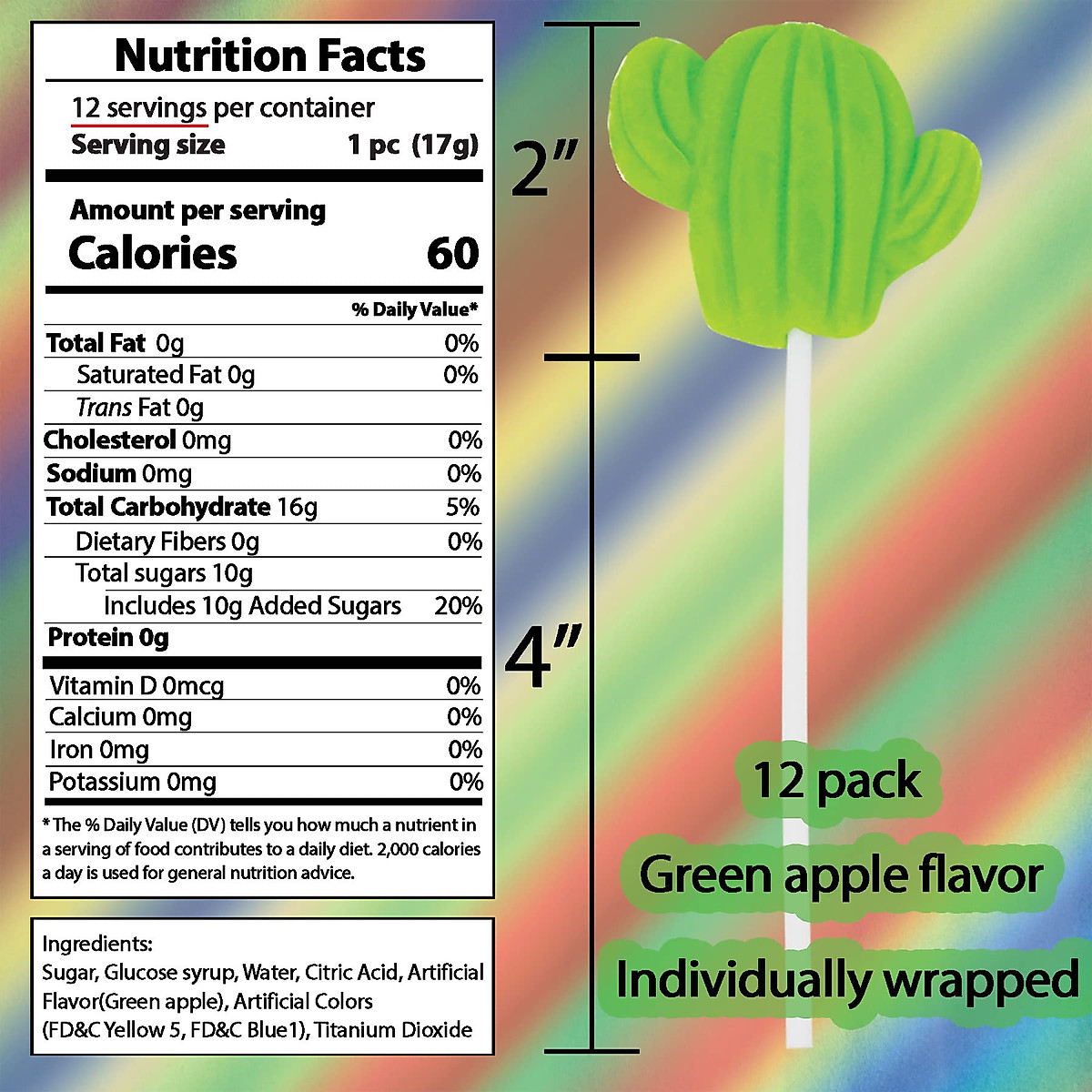 Cactus Lollipops - 12 Individually Wrapped Fiesta Candy Suckers - Birthday Fiesta Party Favors - Fiesta Mexican Party Supplies - Cinco De Mayo Taco Tuesday Cactus Party Favors Goodie Bag Stuffer