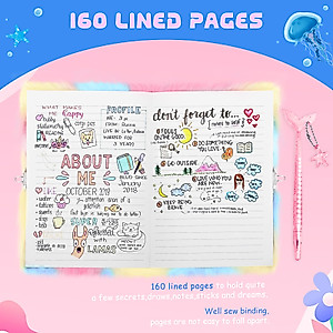 homicozy Mermaid Diary for Girls with Lock and Keys,Tie-Dye Fuzzy Journal for Kids with 160 Lined Pages,Fluffy Secret Notebook for Writing and Drawing,Gifts for Girls Over 3 Years Old,Pink