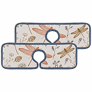 Kitchen Faucet Absorbent Mat 2 Pieces Dragonfly Soft Flowers Faucet Sink Splash Guard Bathroom Counter and RV,Faucet Counter Sink Water Stains Preventer
