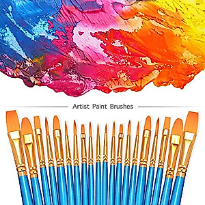 BOSOBO Paint Brushes Set, 2 Pack 20 Pcs Round Pointed Tip Paintbrushes Nylon Hair Artist Acrylic Paint Brushes for Acrylic Oil Watercolor, Face Nail Art, Miniature Detailing and Rock Painting, Blue