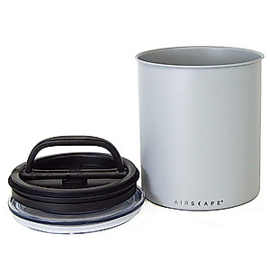 Planetary Design Airscape Stainless Steel Coffee Canister | Food Storage Container | Patented Airtight Lid | Push Out Excess Air Preserve Food Freshness (Medium, Matte White)