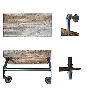 Lohfgf Industrial Pipe Shelf,2 Tiered Metal Towel Racks for Bathroom,24inch Industrial Pipe Floating Shelves Shelving,Rustic Wood Wall Mount Shelf with Towel Bar,Iron Towel Holder