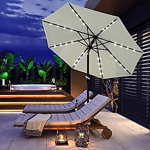 ABCCANOPY Durable Solar Led Patio Umbrellas with 32LED Lights 9FT (Light Beige)
