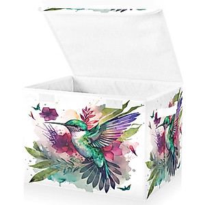 DIGTIA Beautiful Tropical Bird Storage Bins with Lids Spring Hummingbird Foldable Storage Basket with Handles Collapsible Large Fabric Organizer Containers for Clothes Shelves Closet Office Home Bedro