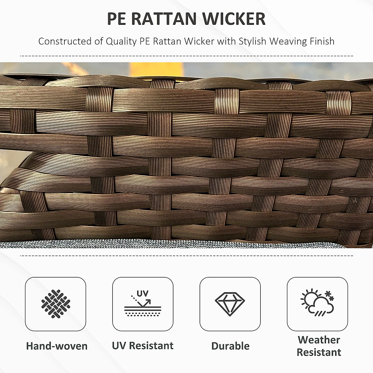 Outsunny 27 Gallon Patio Wicker Storage Bench, Outdoor PE Rattan Patio Furniture, 2-in-1 Large Capacity Rectangle Garden Storage Box with Handles and Cushion, Dark Blue